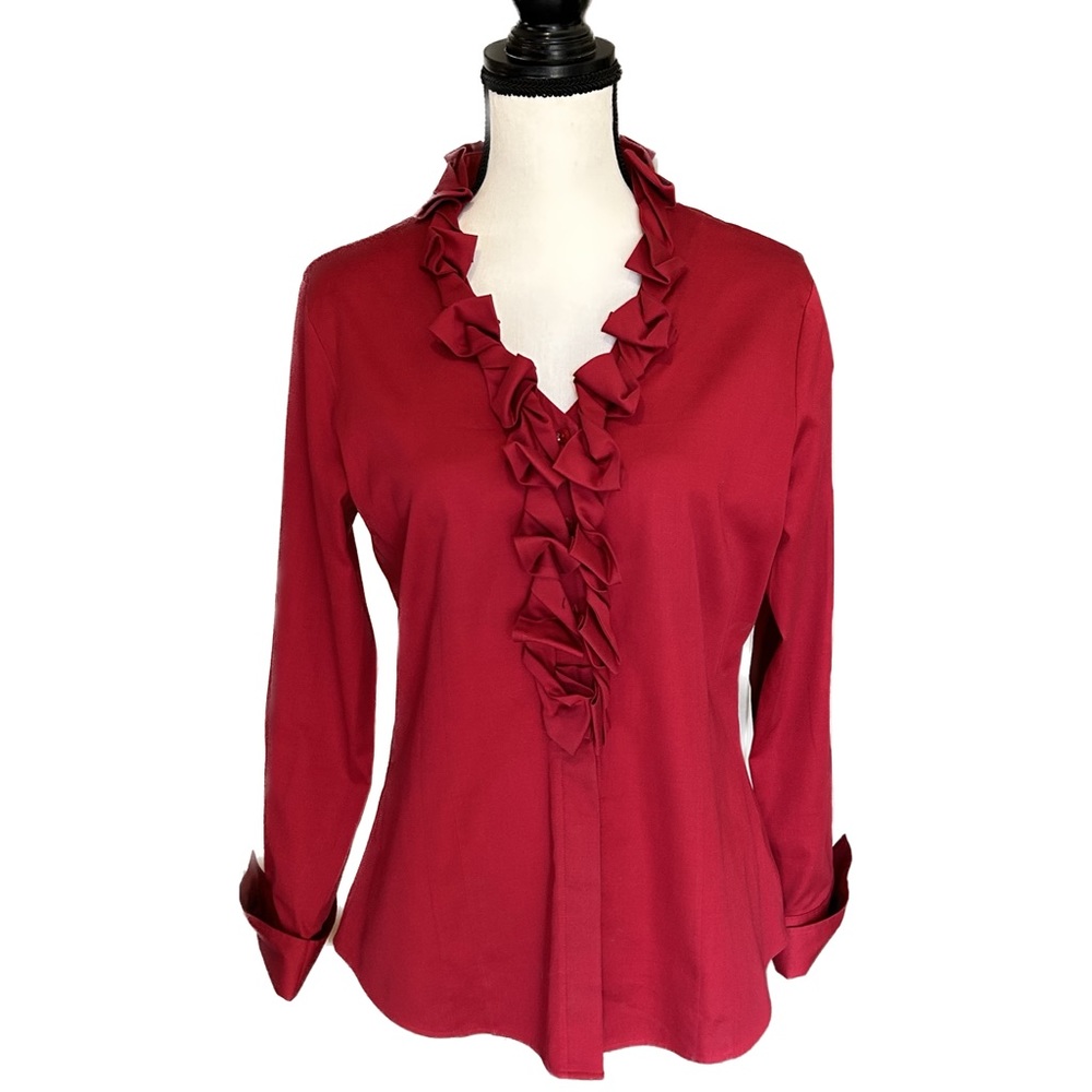 Antonio Melani Ruby Red Long Sleeve Button Up Blouse - Gem